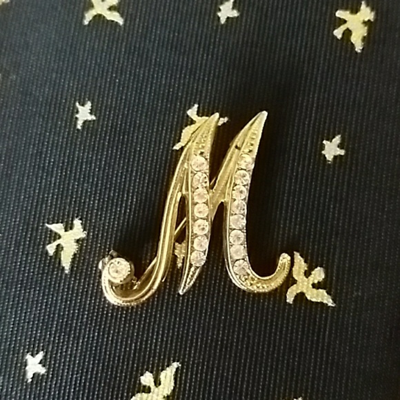 Vintage | Jewelry | Vintage Gold Letter M Pin W Crystals | Poshmark